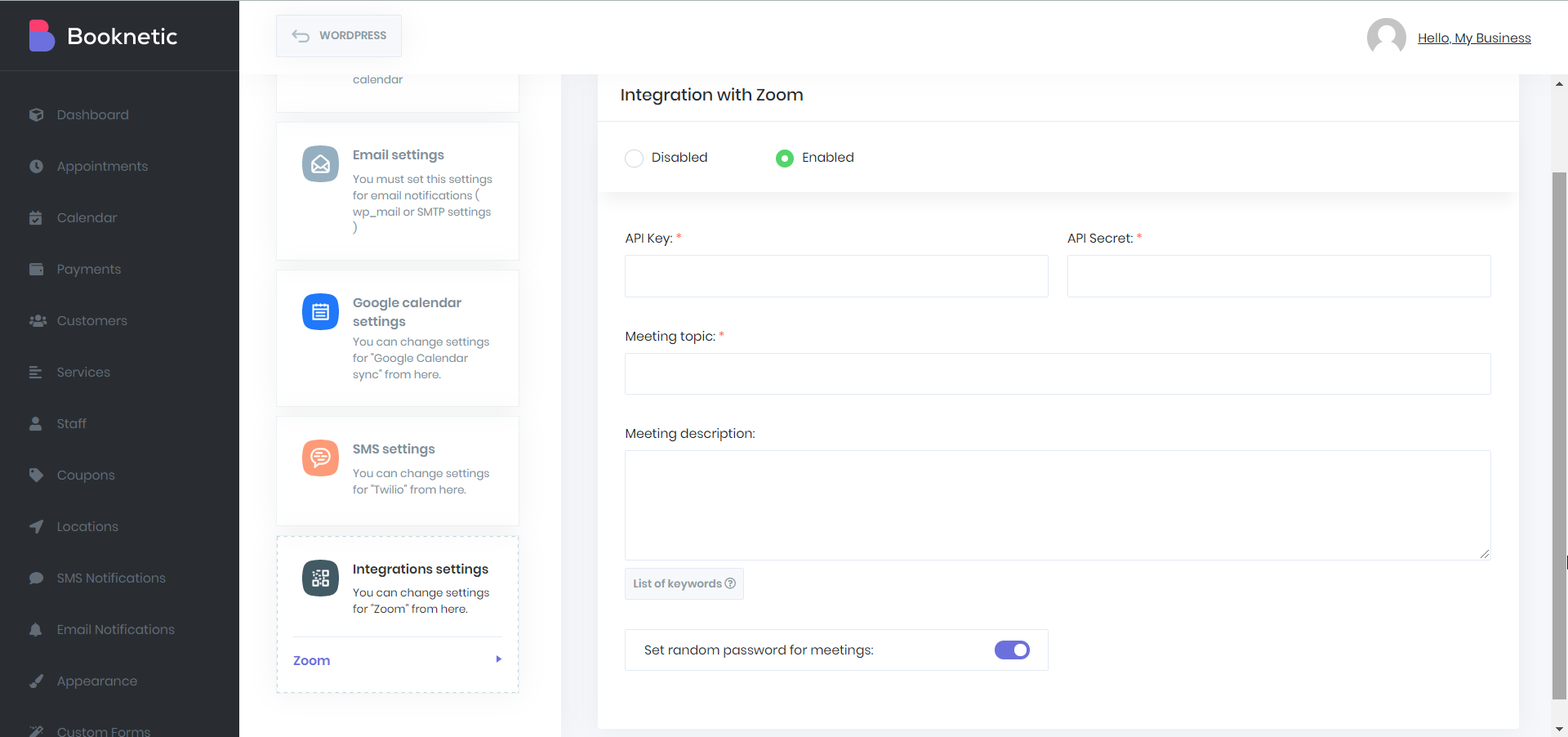 Wordpress Appointment Booking Plugin with Zoom Meetings Integration Wordpress Appointment Booking Plugin with Zoom Meetings Integration